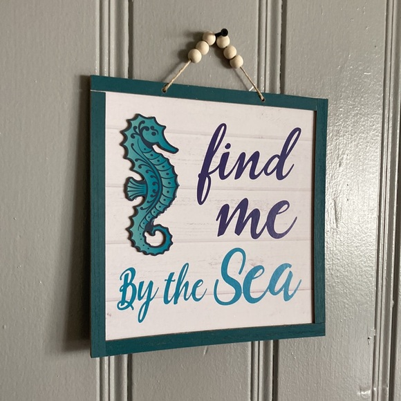 Wall Decor | Nwt Teal Blue Wooden Framed Find Me By The Sea Home Decor ...